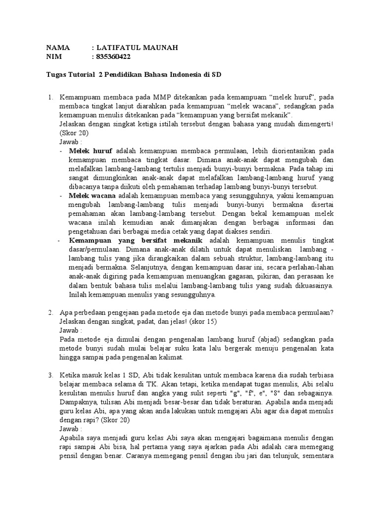 Pemahaman Dasar Membaca dan Menulis SD | PDF