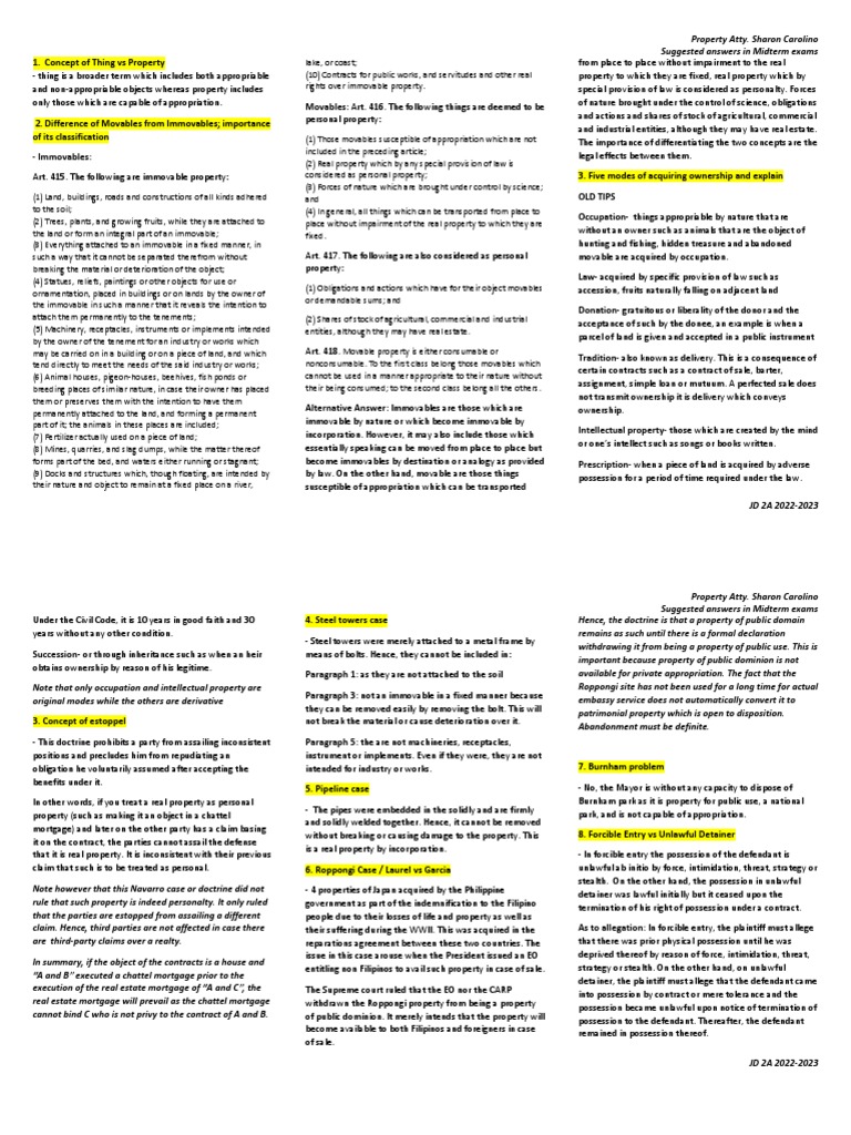 Property Suggested Answers in Midterm Exams 2 | PDF | Property | Ownership
