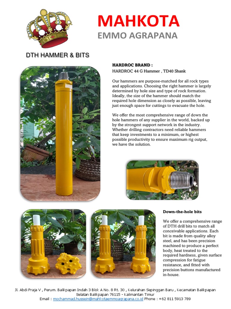 Specifications and Components of the Hardroc 44 G Down-the-Hole Hammer ...