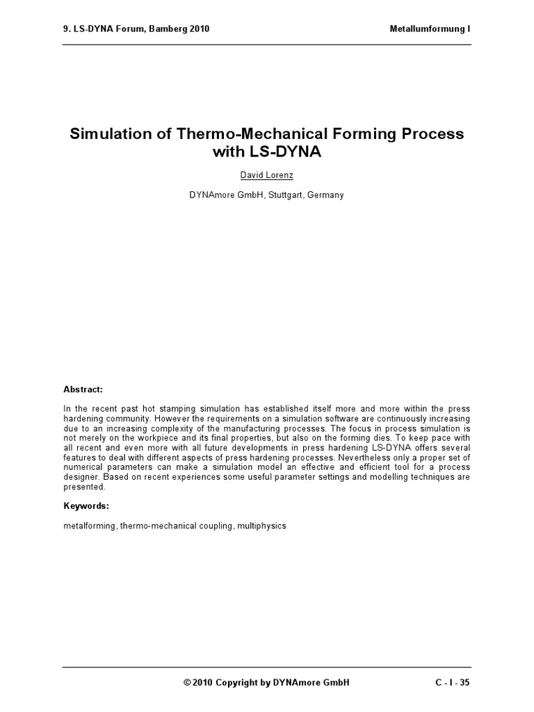 Simulation of Thermo-Mechanical Forming Process With LS-DYNA | PDF ...