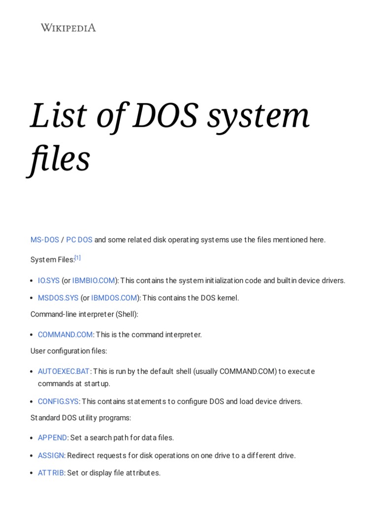 List of DOS System Files - Wikipedia | PDF | Computers