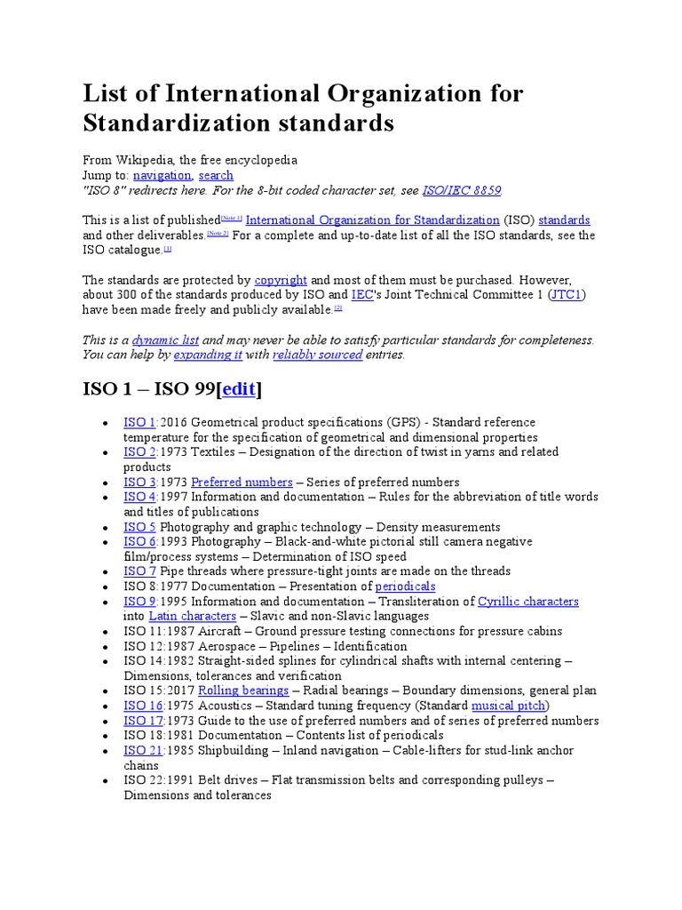 List of ISO International Organization For Standardization Standards ...