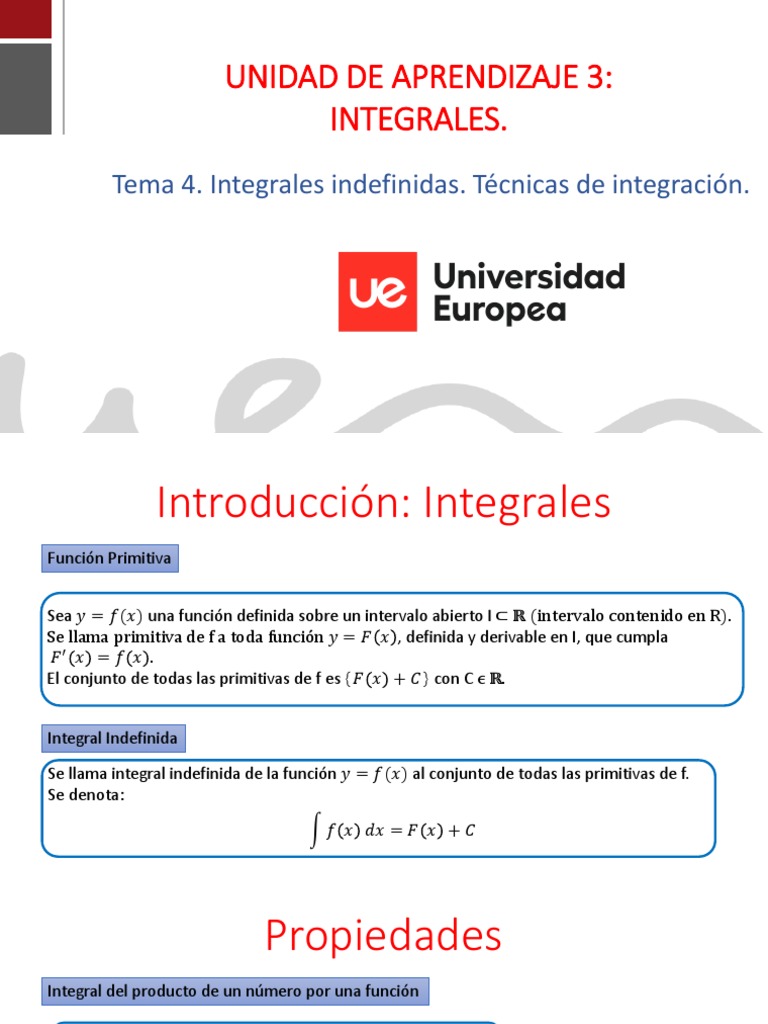 Tema 4 Integrales Indefinidas - Técnicas de Integración | PDF | Integral | Funciones trigonométricas