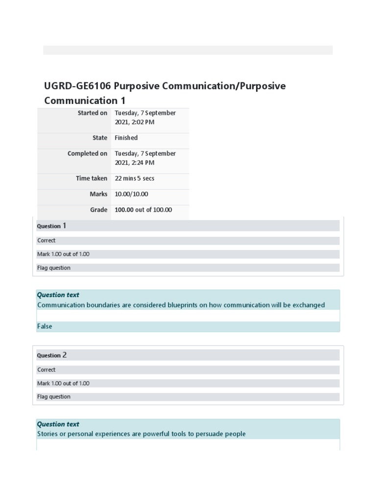Purposive Communication Quiz Results | PDF | Career & Growth