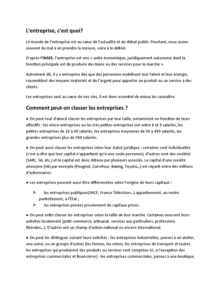 Comprendre l'entreprise : définition et enjeux | PDF | Business | Banques