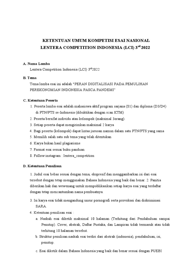 Guide Book Lomba Esai LCI 3rd 2022 | PDF | Seni