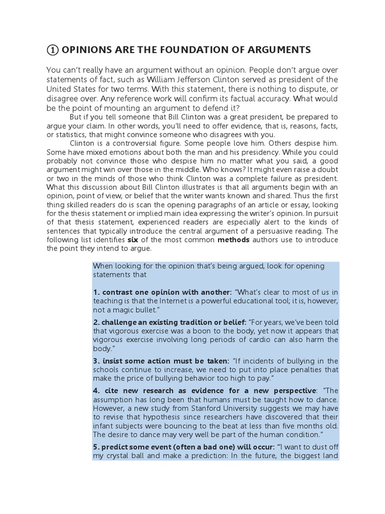 Handout 2 Opinions Are The Foundation of Arguments | PDF | Organ ...