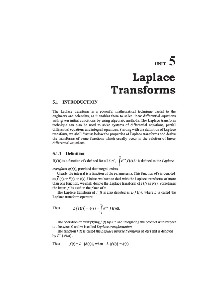 UNIT-I-T. Veerarajan Laplace Transforms | PDF | Equations | Laplace Transform