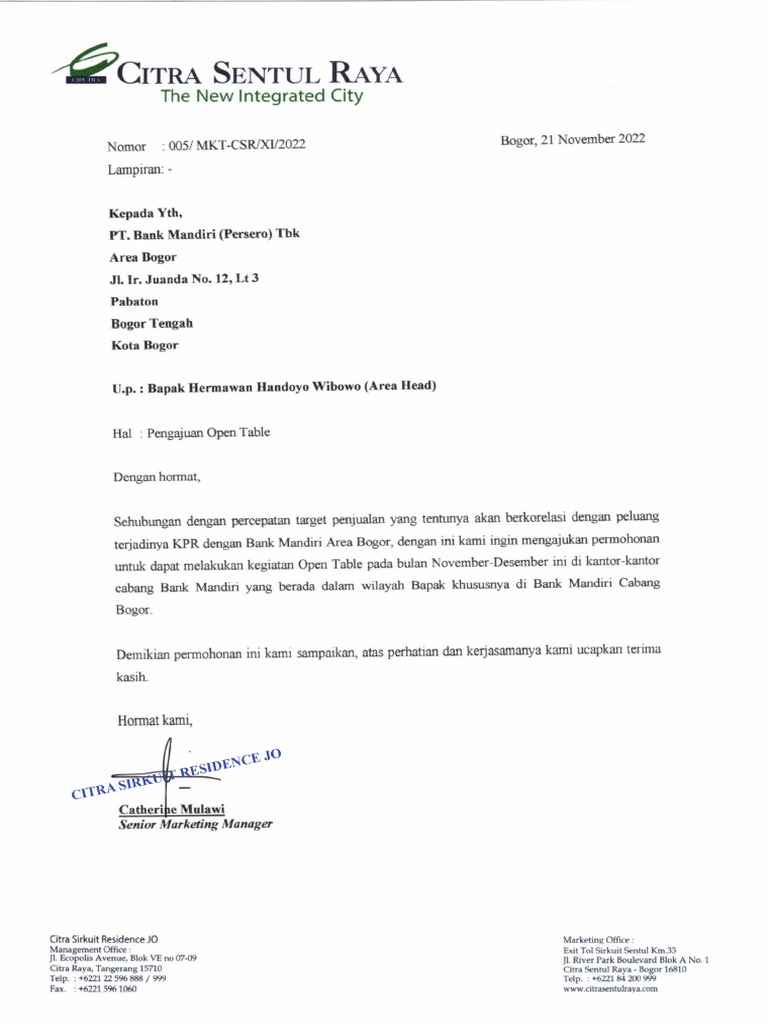 Pengajuan Open Table | PDF