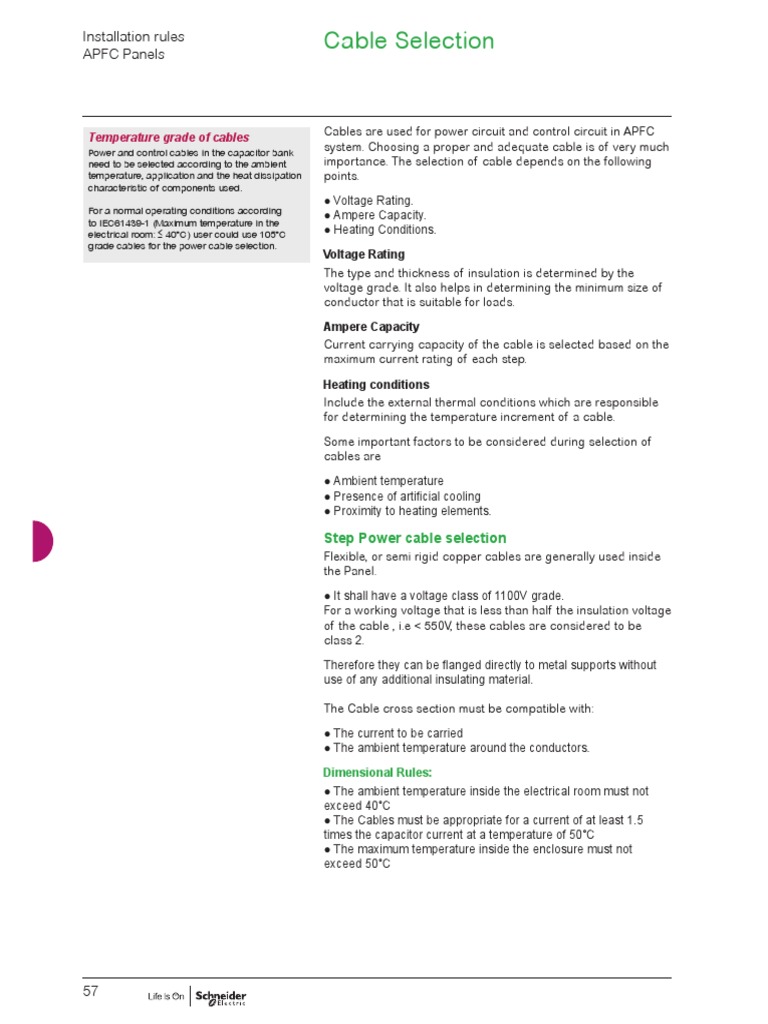 APFC Panel Cable Selection Guide | PDF | Insulator (Electricity ...