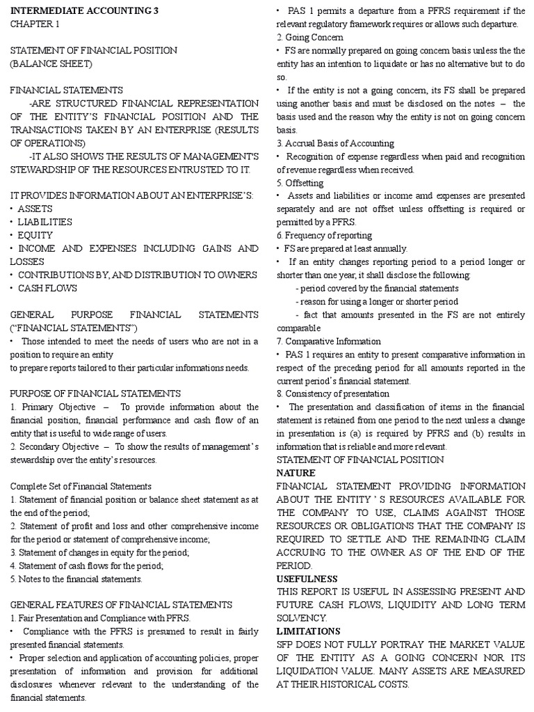 Intermediate Accounting 3 Chapter 1 | PDF | Financial Statement | Balance Sheet