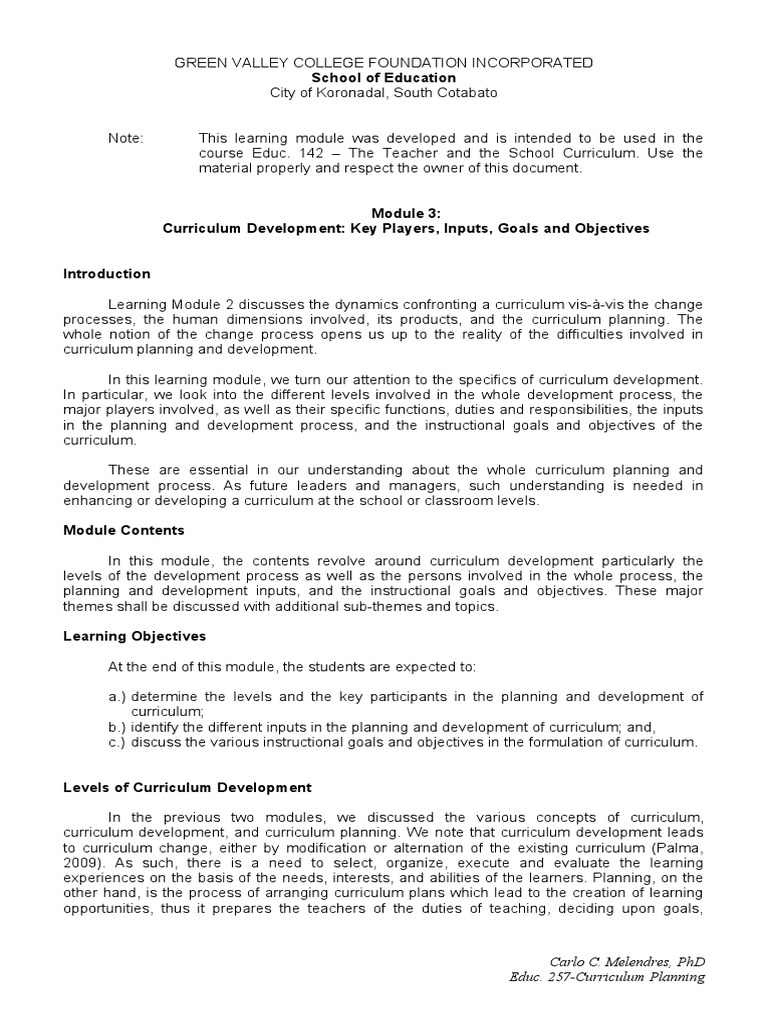 Module 3 - Curriculum Planning | PDF