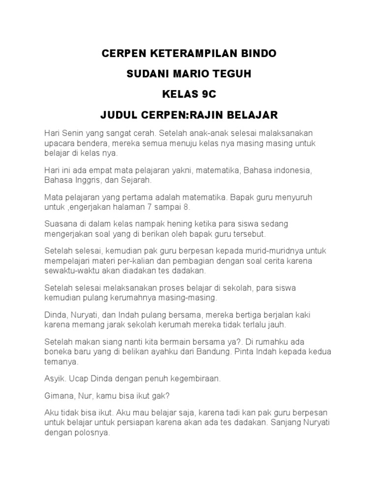 Cerpen Keterampilan Bindo | PDF