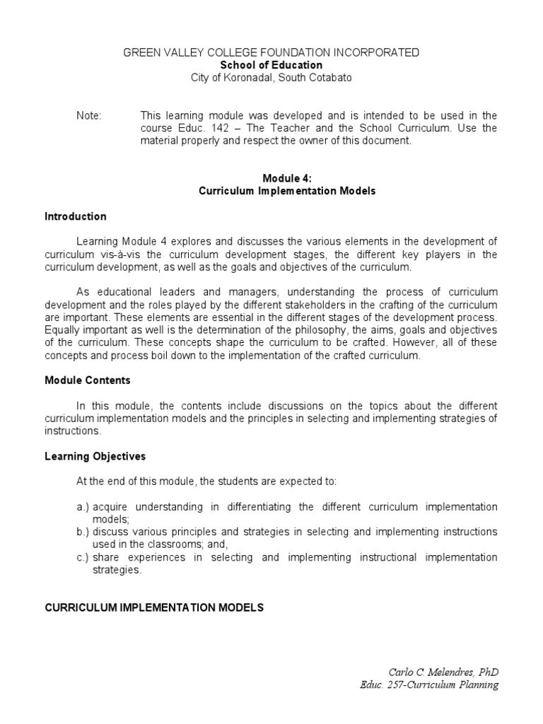 Module 4 - Curriculum Planning | PDF | Teaching Method | Constructivism (Philosophy Of Education)