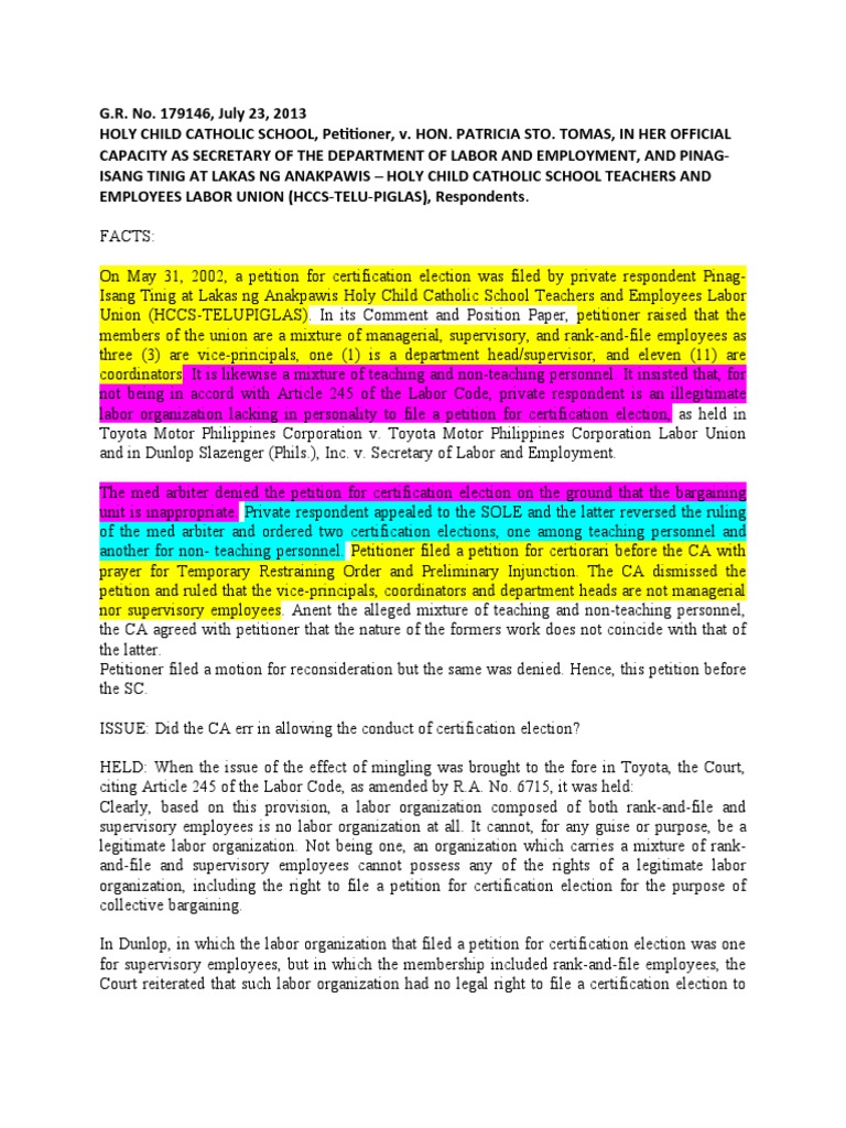 Holy Child Catholic School Vs Hon. Patricia Sto. Tomas, in Her Official ...