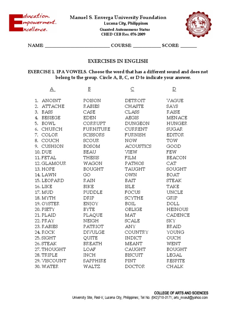 English Module 1 Ipa Exercises 2 | PDF