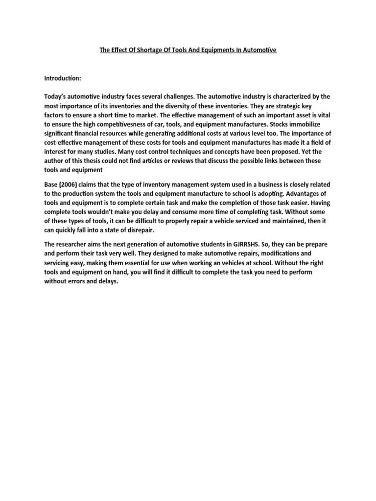 The Effect of Shortage of Tools and Equipments in Automotiv1 | PDF