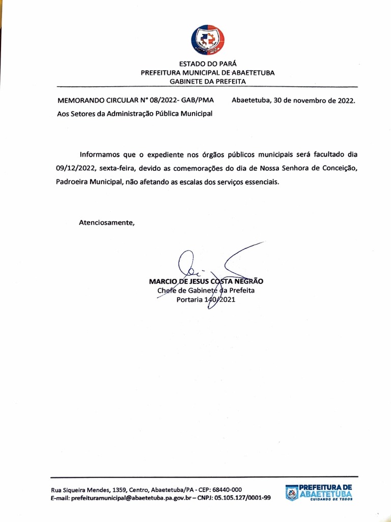 Memorando 08 - Ponto Facultativo | PDF