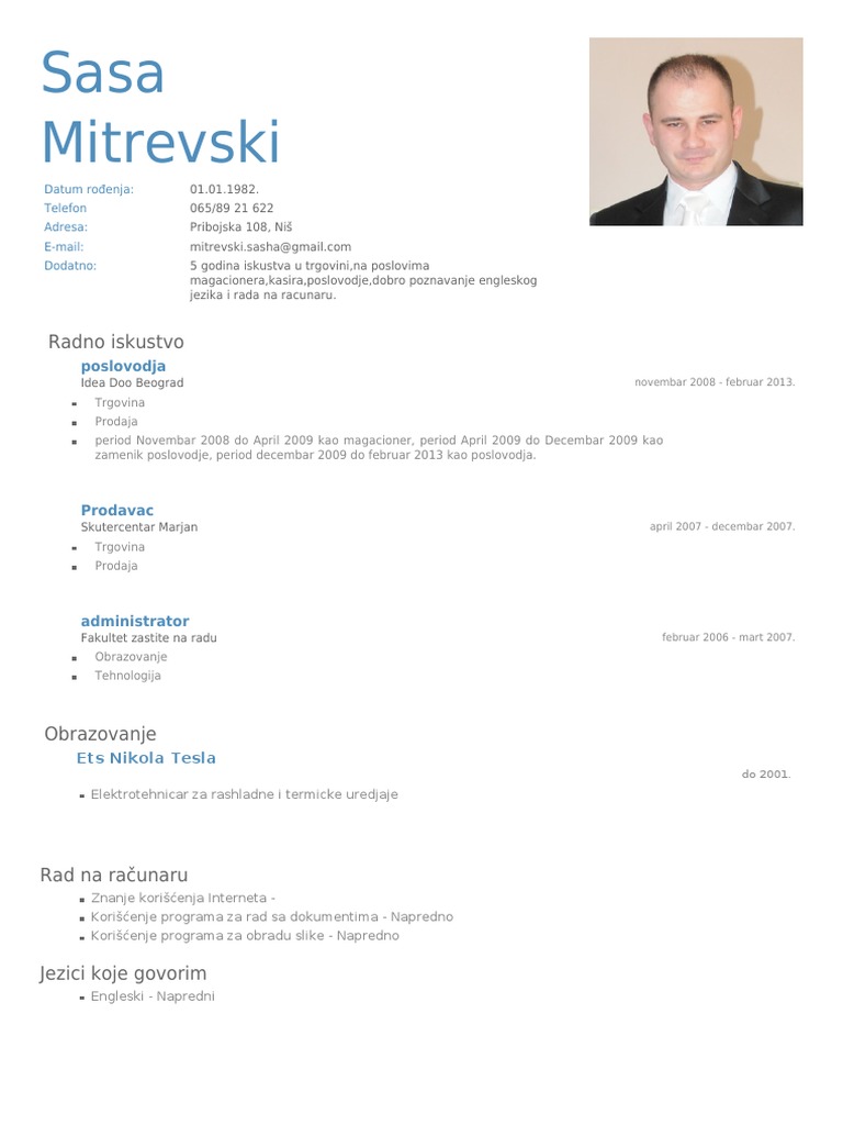 Sasa - Mitrevski CV | PDF