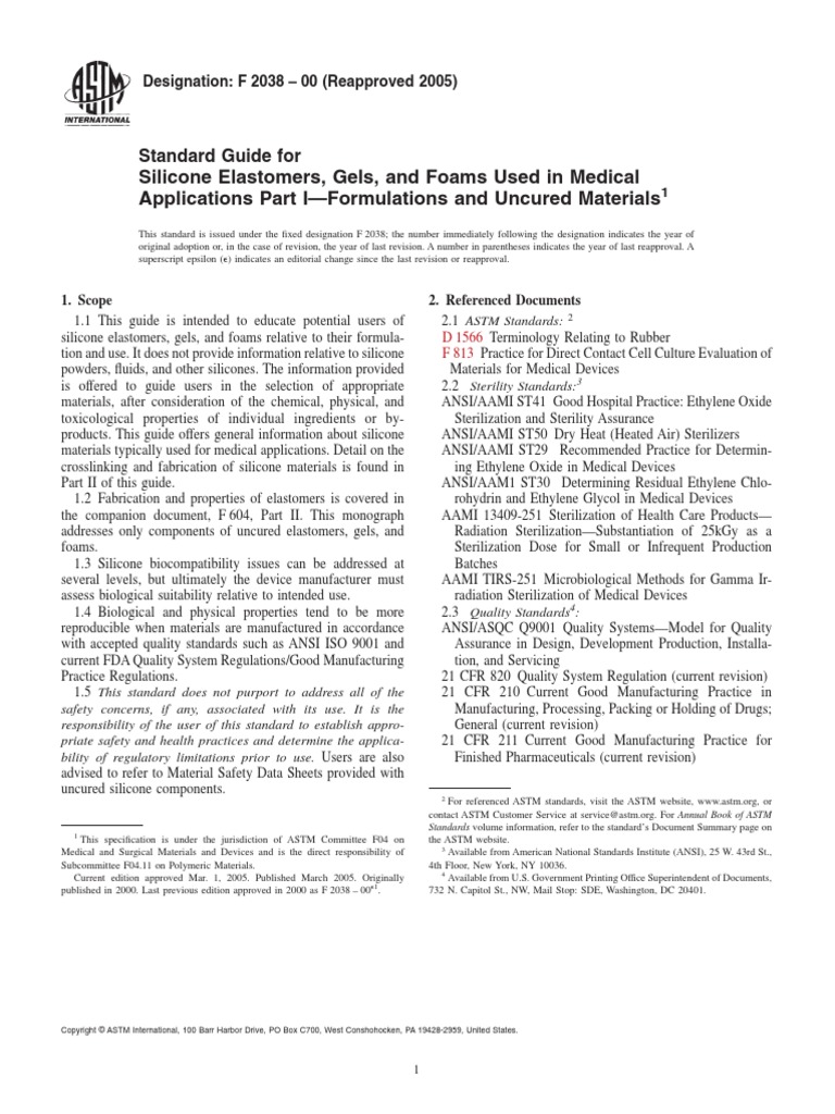 Astm F 2038-00 (2005) - Silicone | PDF | Sterilization (Microbiology ...