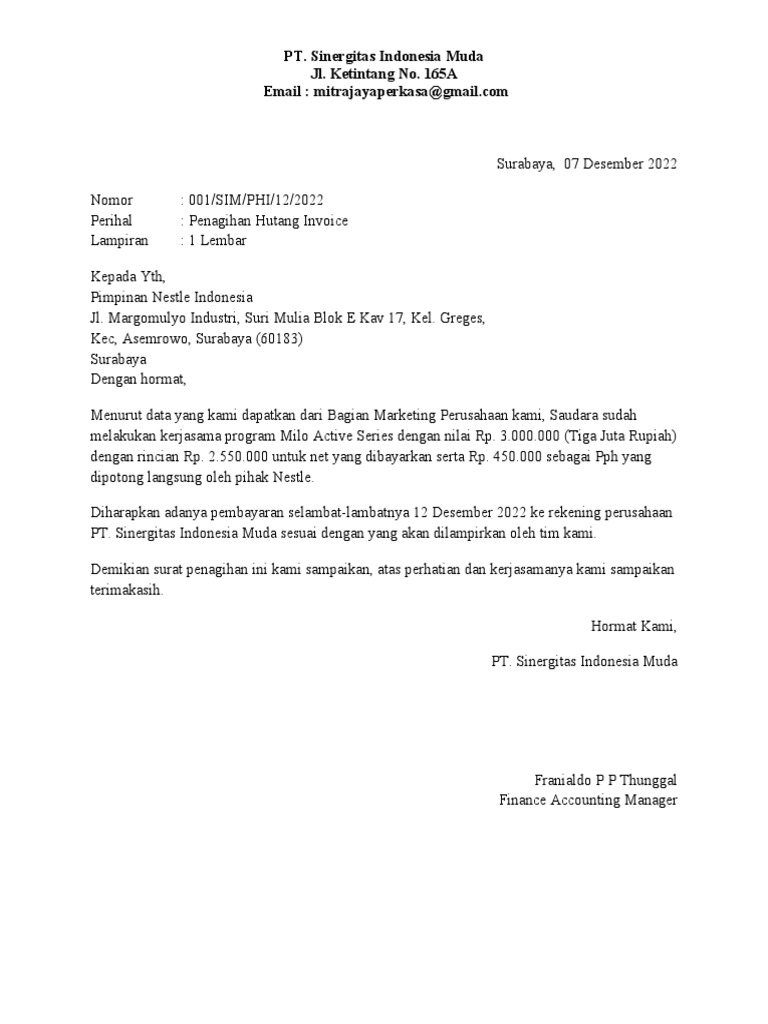 Contoh Surat Tagihan | PDF