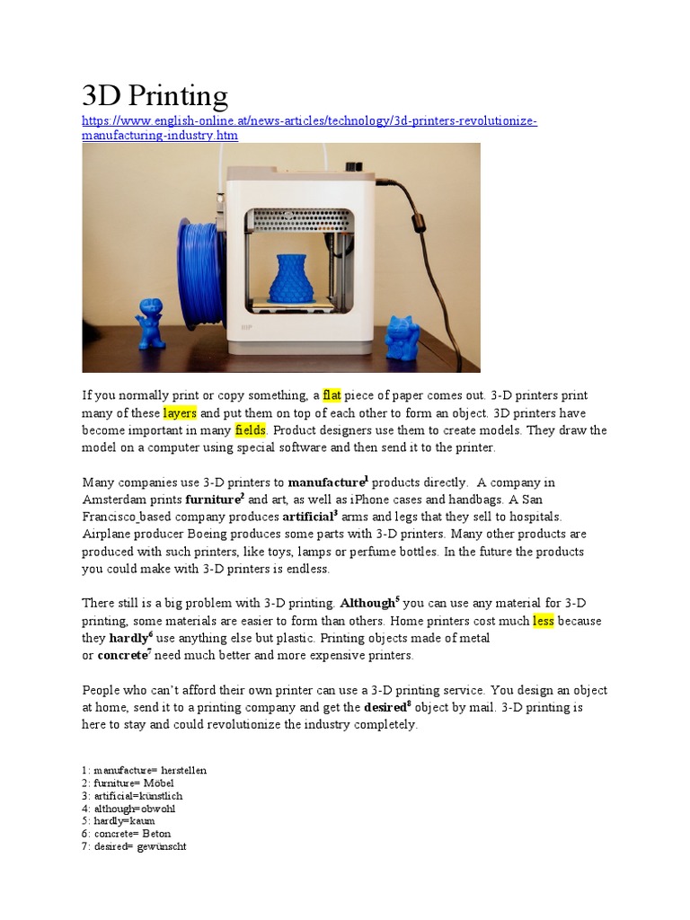 Reading 3d Printer | PDF | 3 D Printing | Printer (Computing)