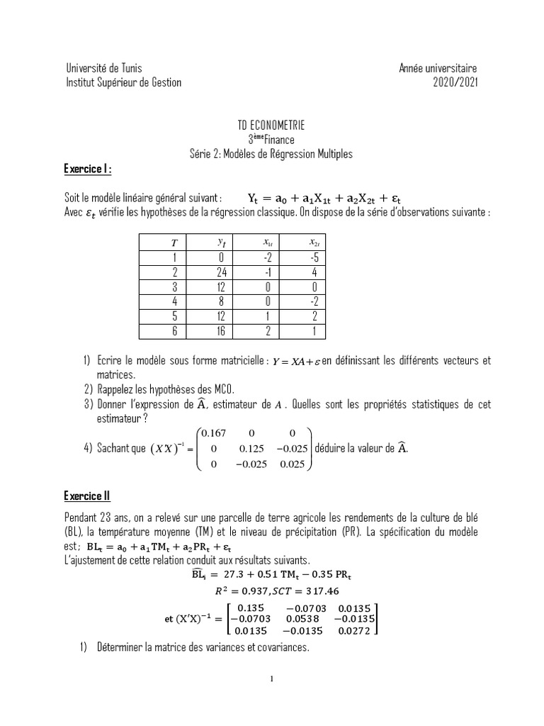 Série 2 | PDF | Régression linéaire | Analyse statistique