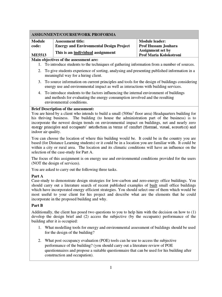 Assignment Brief - ME5513 - Env Design - 2022-FINAL | PDF | Lighting | Building Insulation