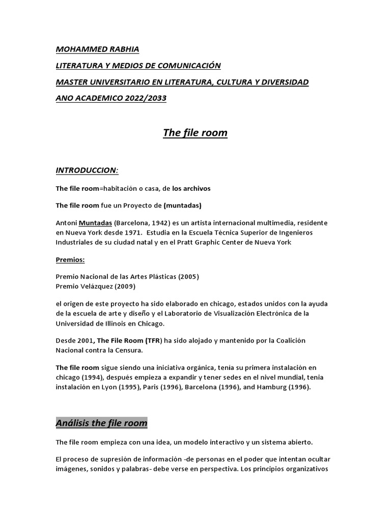 The File Room | PDF | Censura | Hipertexto