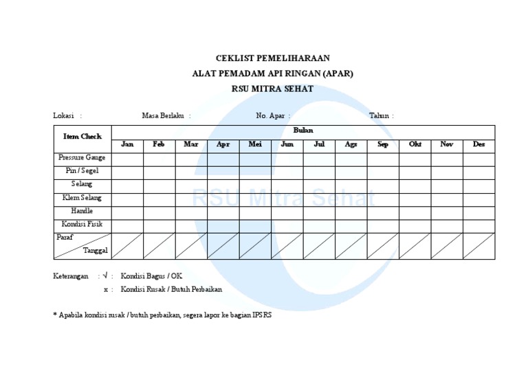 Ceklist Pemeliharaan Apar | PDF