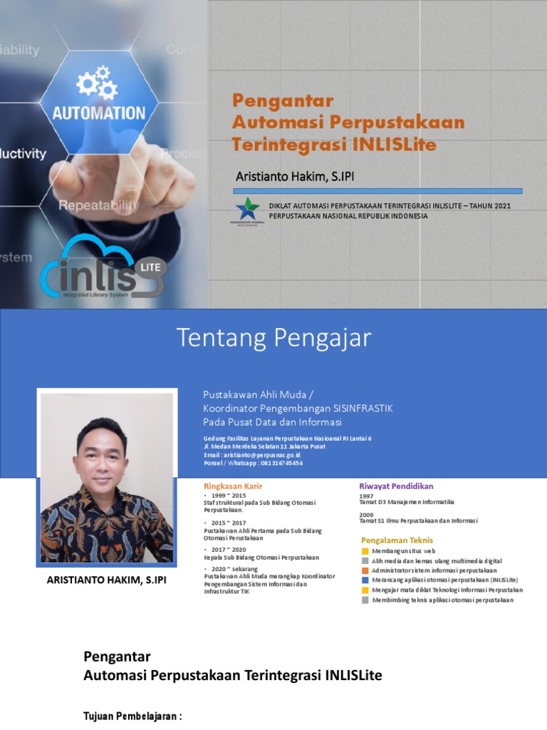 1 Bahan Tayang Pengantar Automasi Perpustakaan Terintegrasi Inlislite ...
