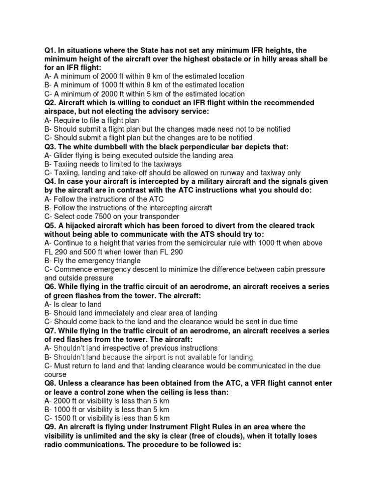 Air Regulations Question Bank | PDF | Instrument Flight Rules | Air ...