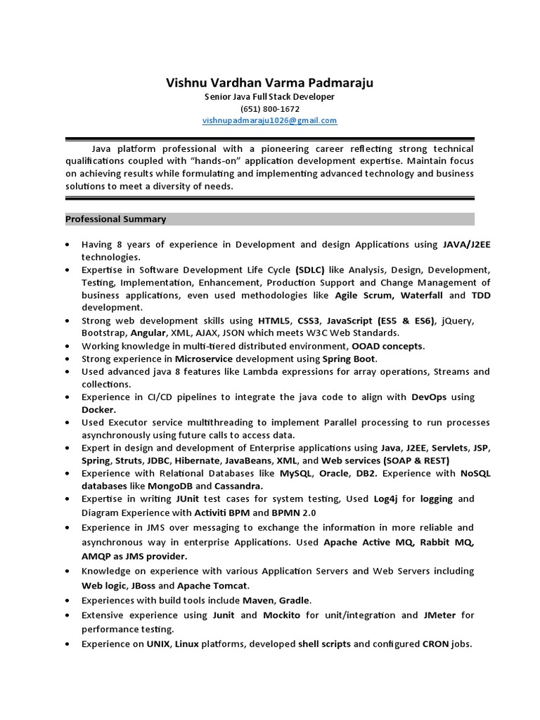 Java Full Stack Developer Profile | PDF | Spring Framework | Angular Js