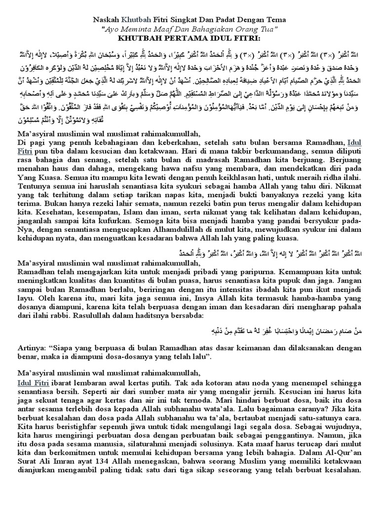 Naskah Khutbah Idul Fitri 2022 | PDF