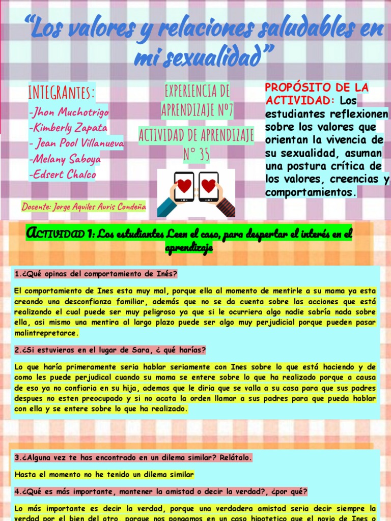 Valores y relaciones saludables en la sexualidad | PDF | Verdad | Estereotipos