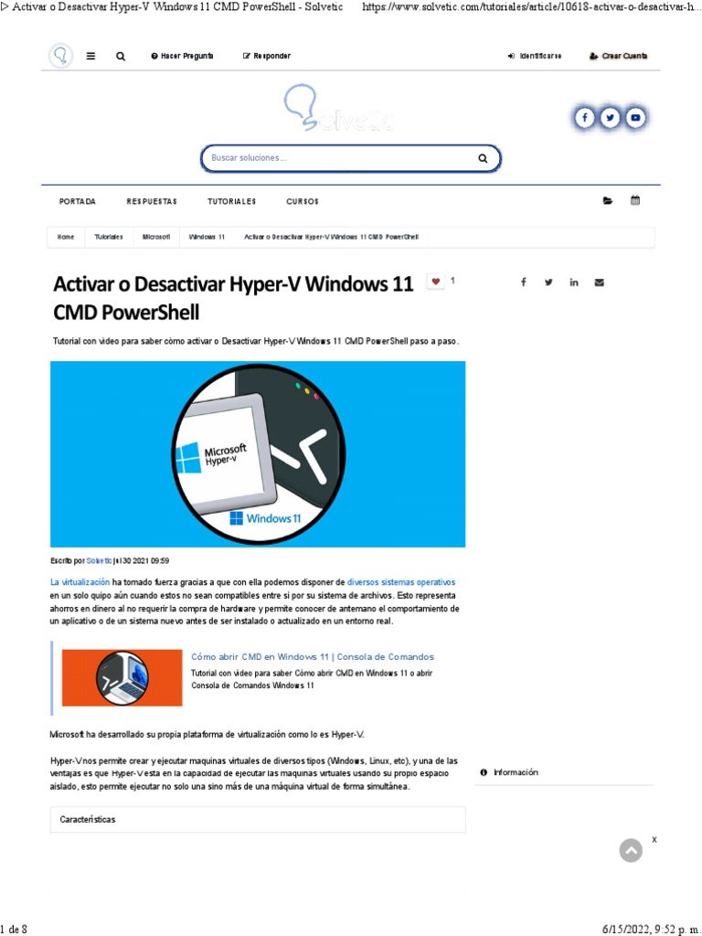 Activar o Desactivar Hyper-V Windows 11 CMD PowerShell - Solvetic | PDF | Microsoft Windows ...