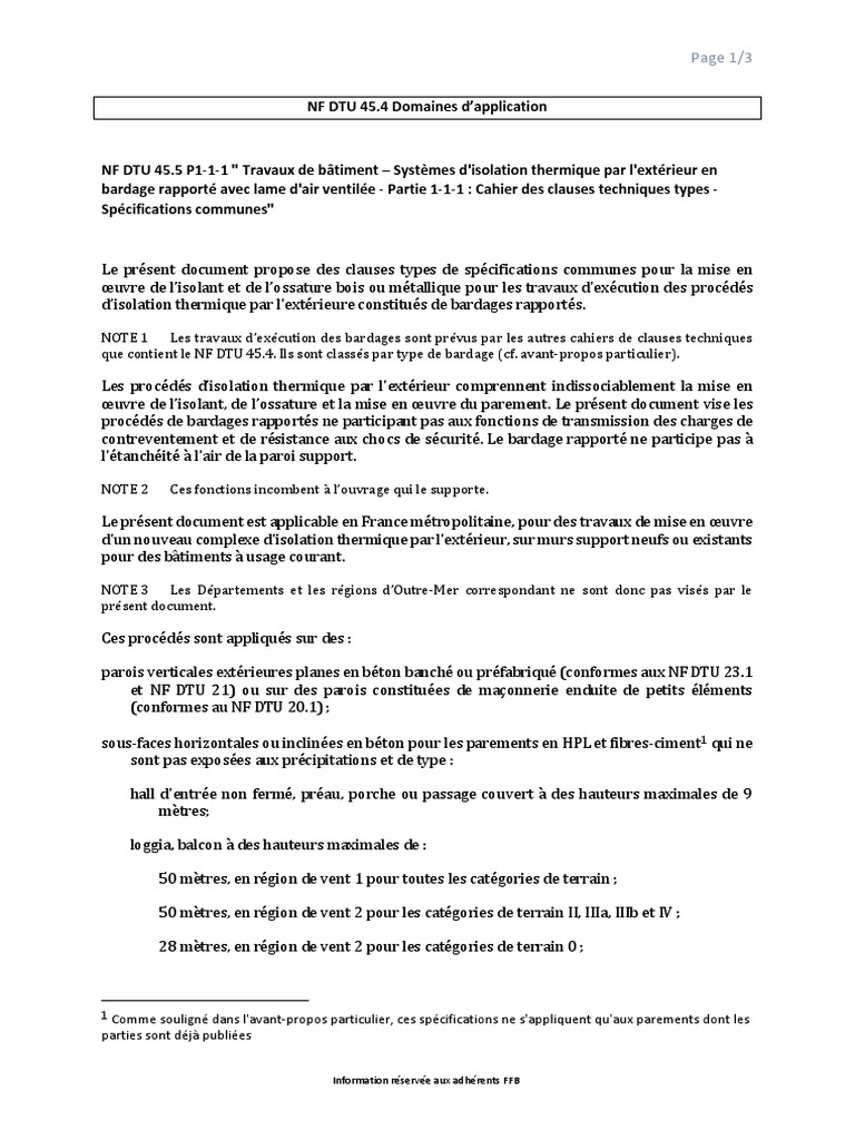 Domaine Application NF DTU 45.4 | PDF