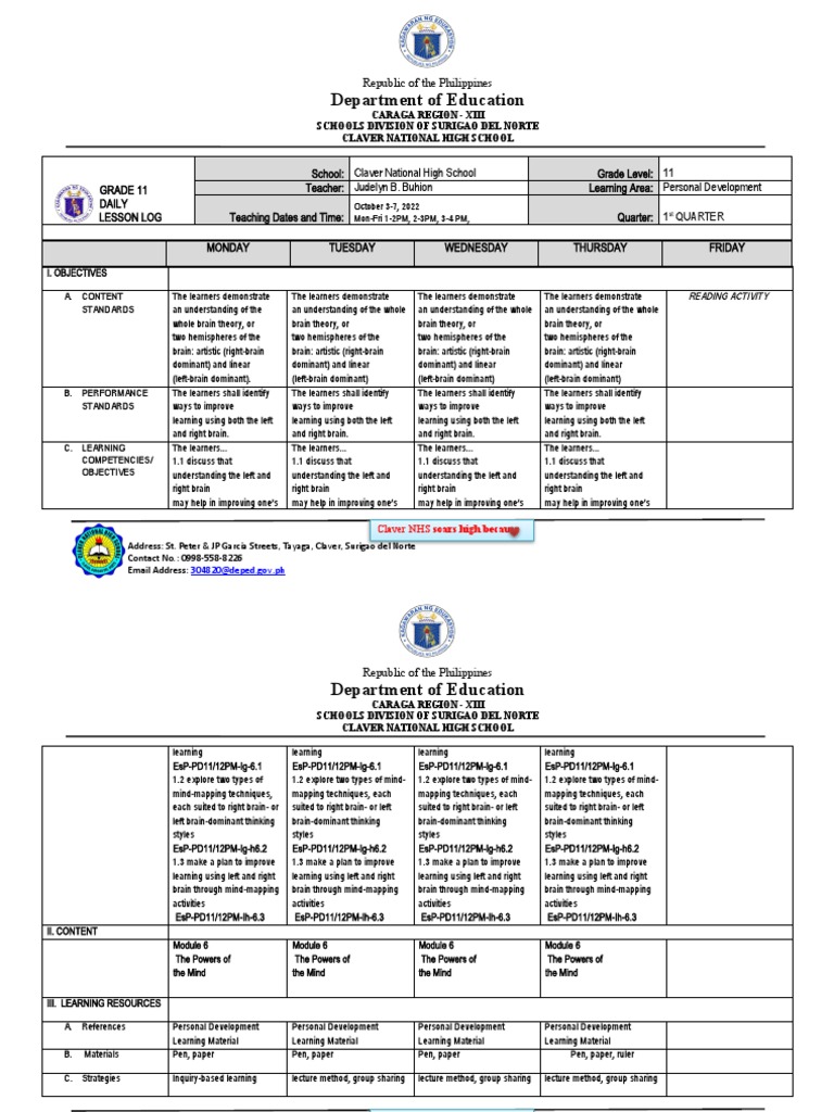 Perdev DLL Q1 WK6-1 | Download Free PDF | Learning | Change