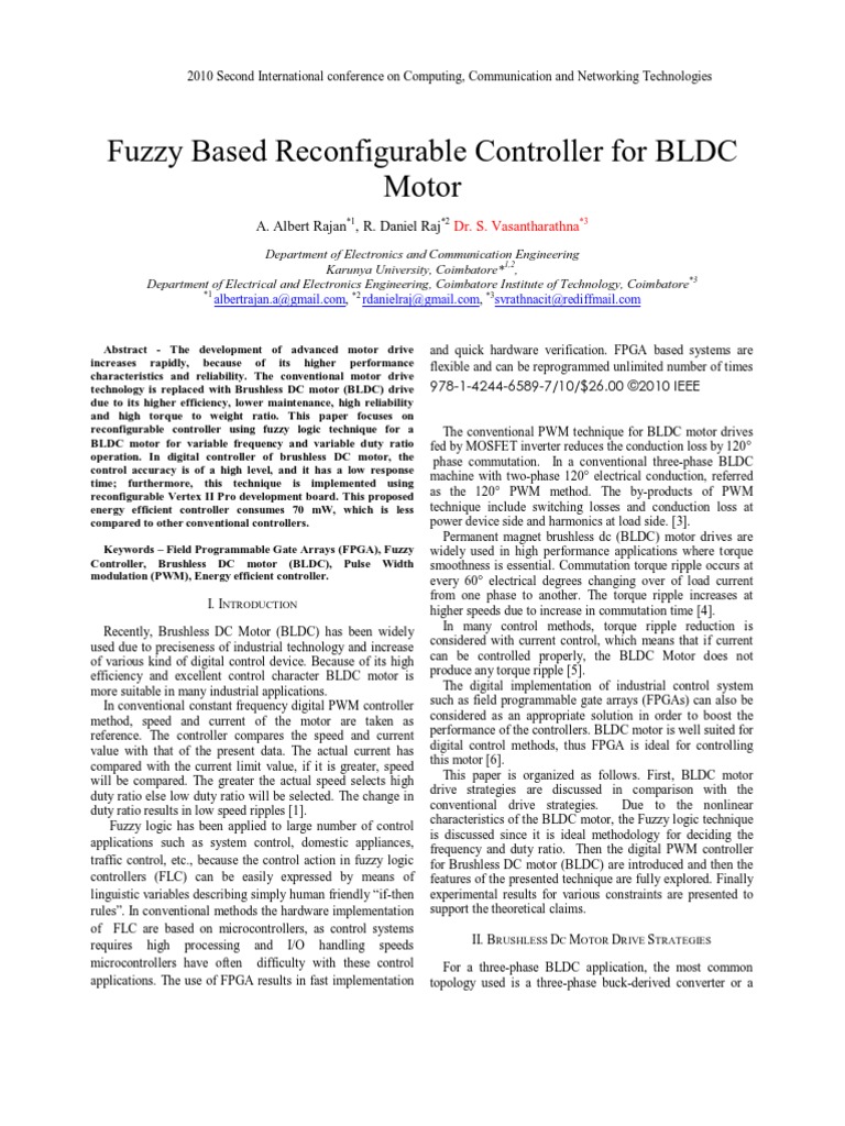 Fuzzy Based Reconfigurable Controller For BLDC Motor | PDF | Power Inverter | Electric Motor
