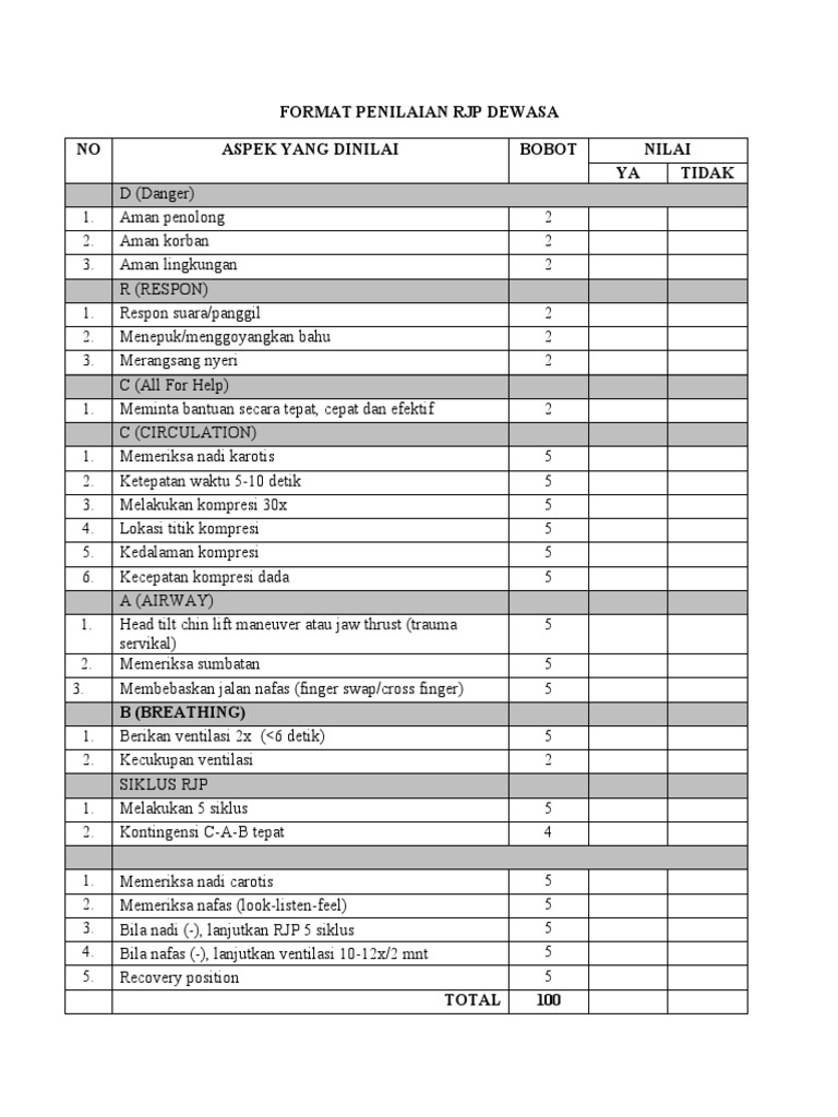 Format Penilaian RJP Dewasa | PDF