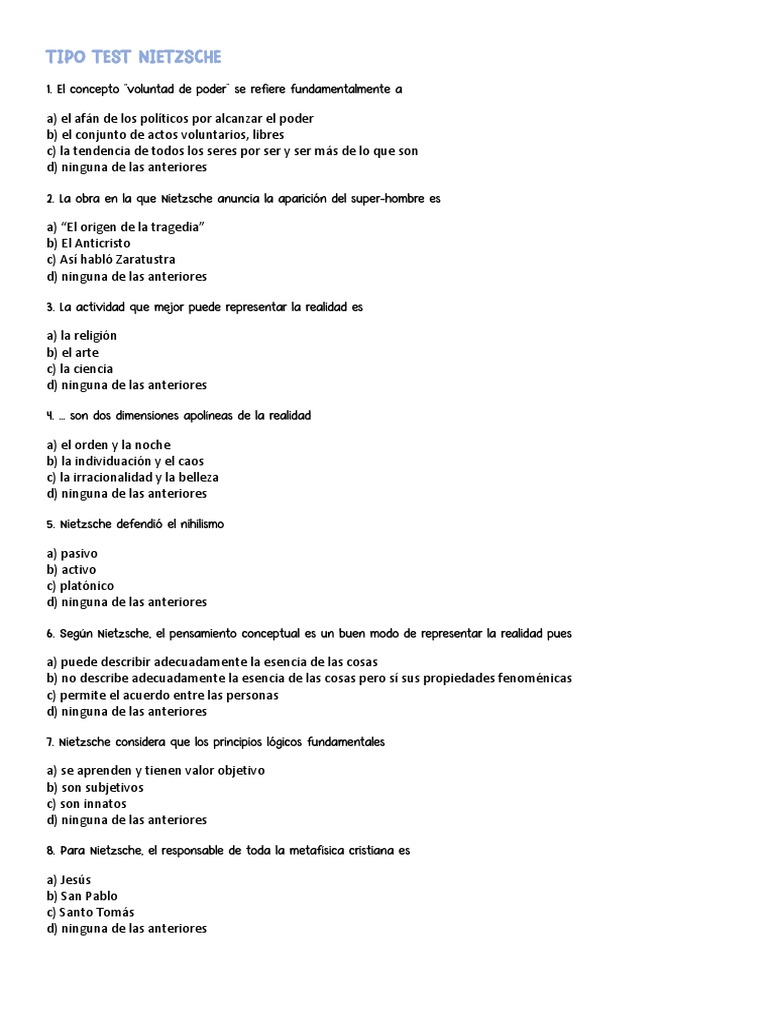 Tipo Test Nietzsche | PDF | Friedrich Nietzsche | Moralidad