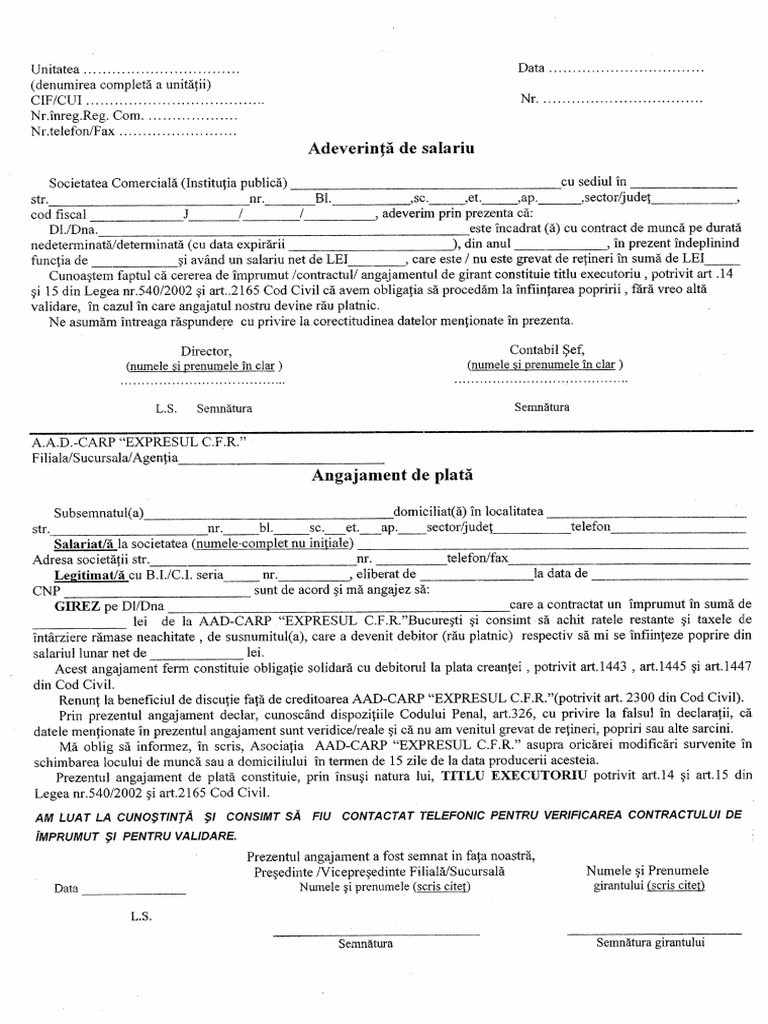 Adeverinta Si Angajament | PDF