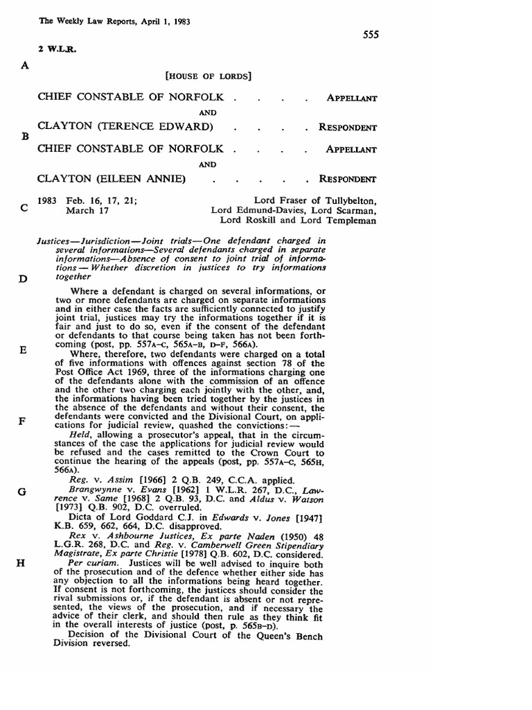 Chief Constable of Norfolk Appellant and Clayton (Terence Edward ...