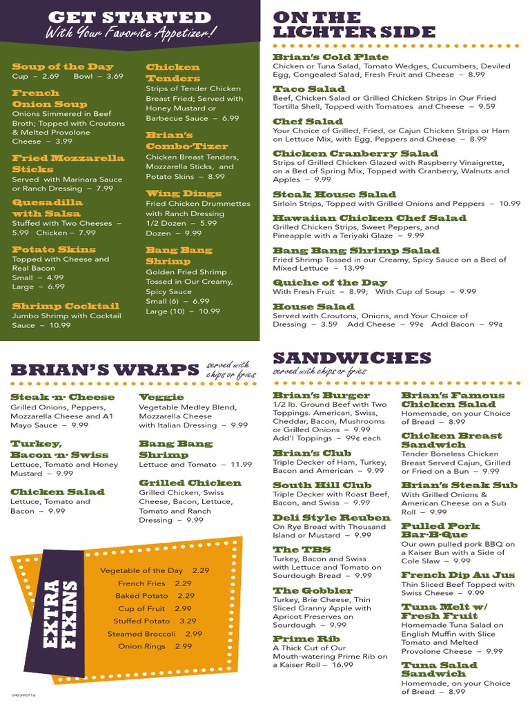 Brians Steak House FullMenu | PDF | Salad | Hamburgers