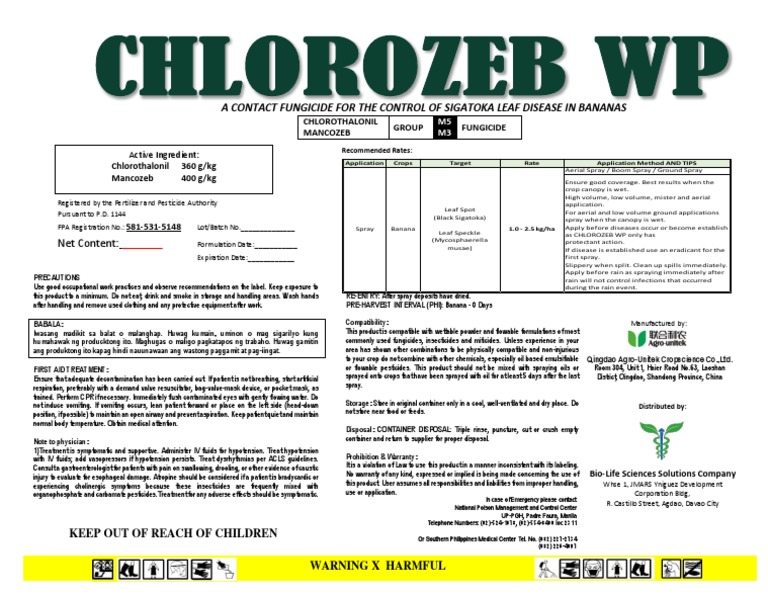 CHLOLOZEB Label3 | PDF | Pesticide | Clinical Medicine