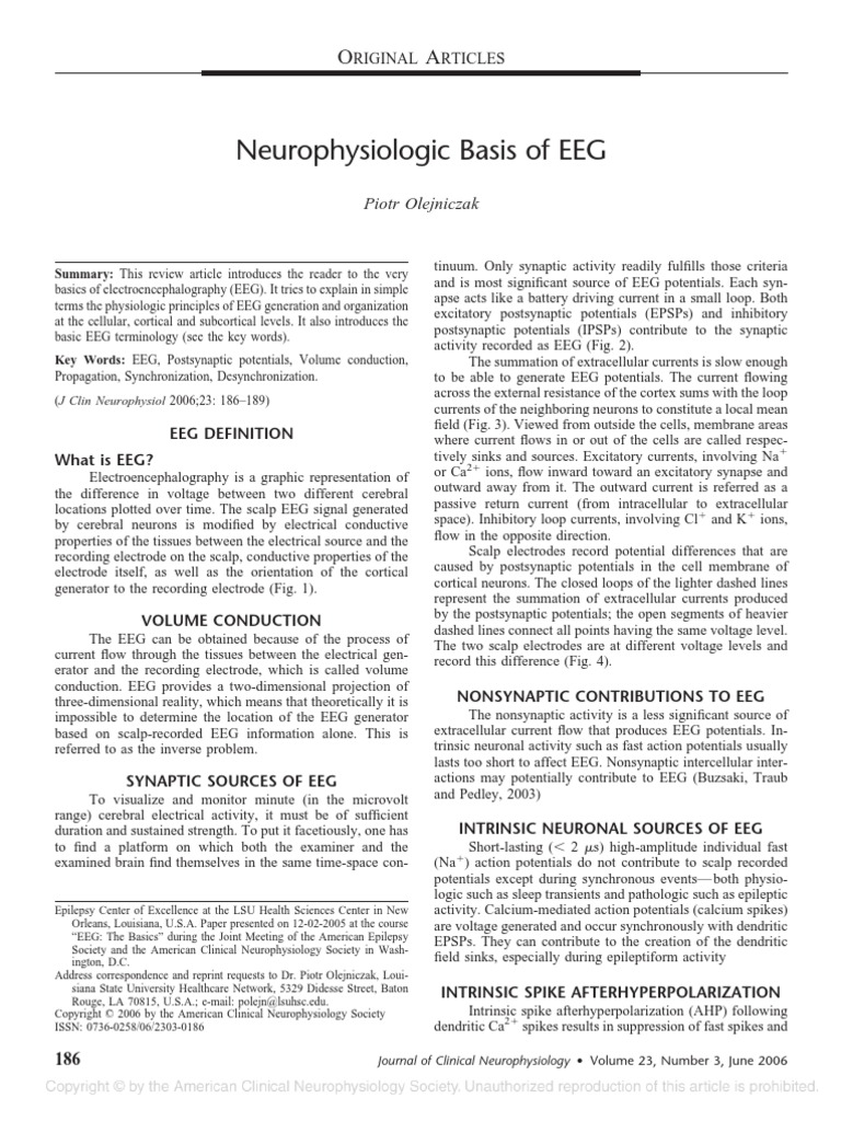 Neurophysiologic Basis of EEG: Piotr Olejniczak | PDF | Thalamus ...