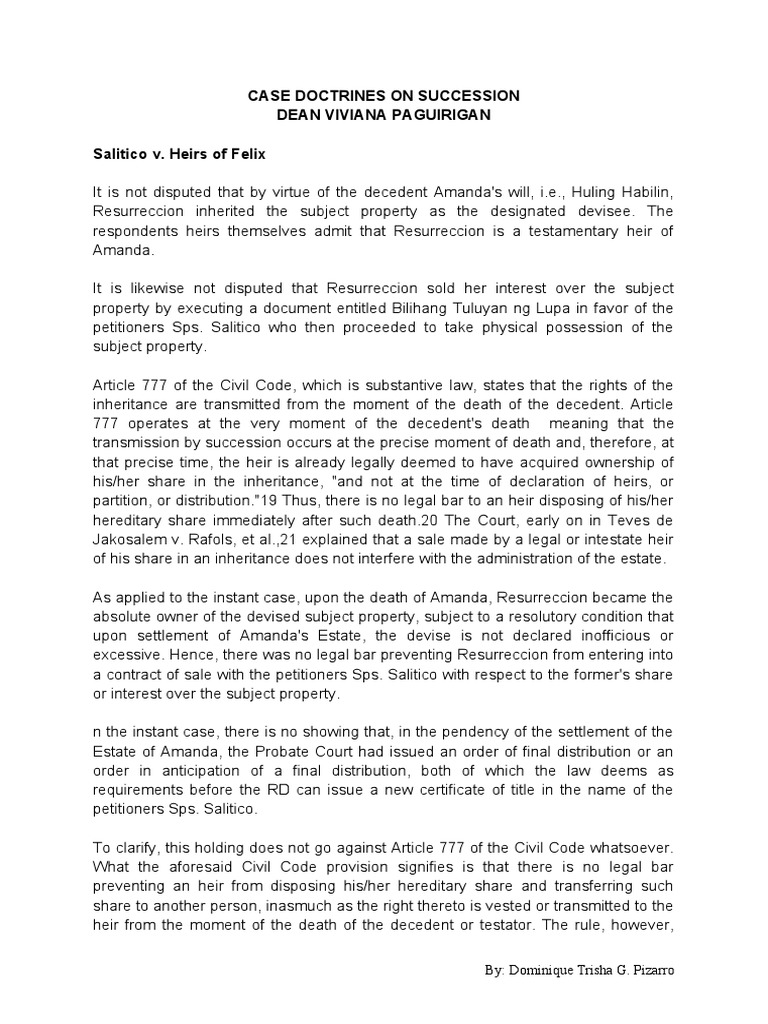 Succession Case Doctrines | PDF | Will And Testament | Inheritance