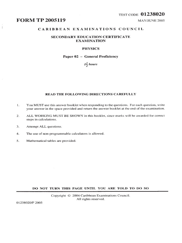 CSEC Physics June 2005 P2 | PDF | Heat | Logic Gate