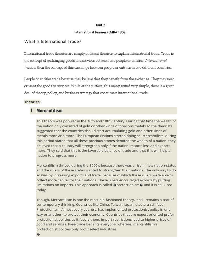 Unit 2 (IB MBA) | PDF | Dumping (Pricing Policy) | Tariff