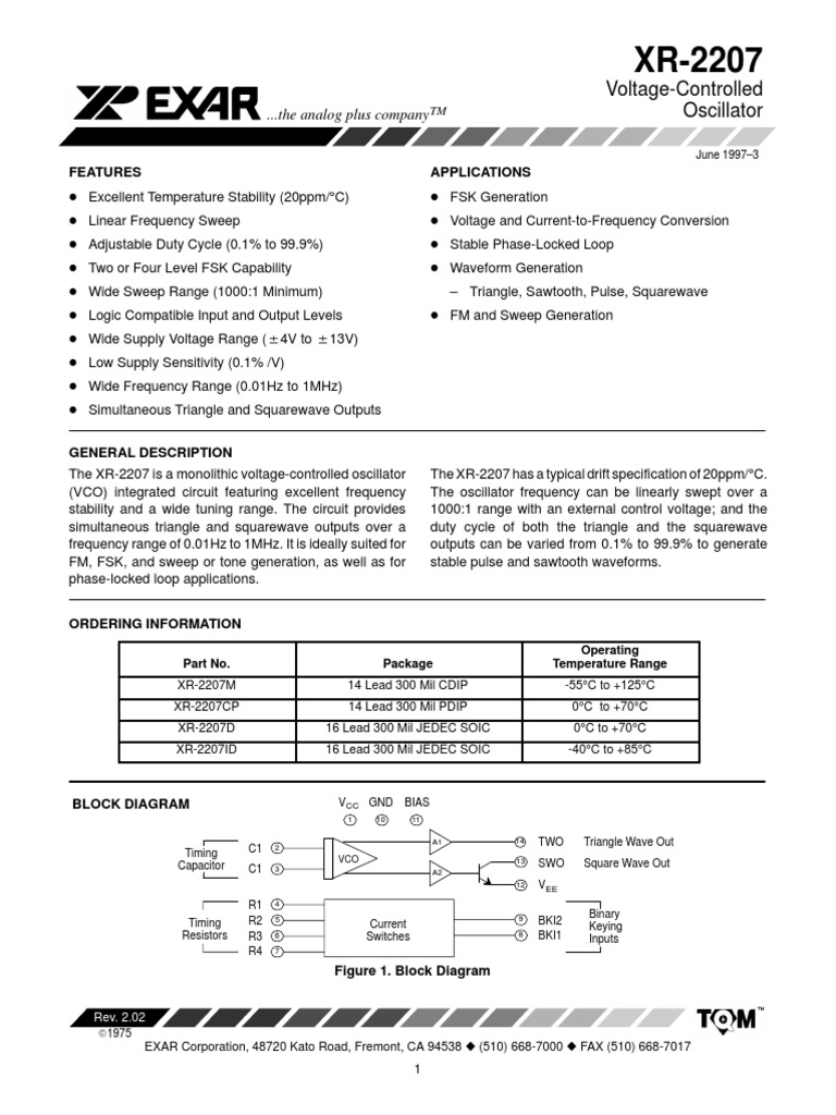 XR 2207 | PDF | Electrical Engineering | Electrical Components
